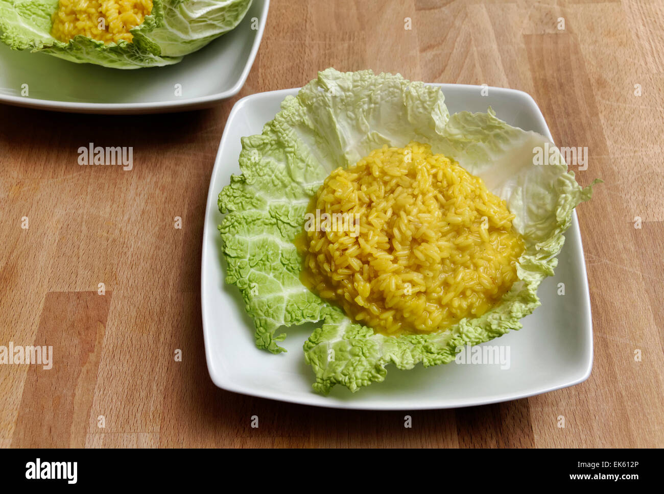 italian stirred rise flavored with saffron Stock Photo - Alamy
