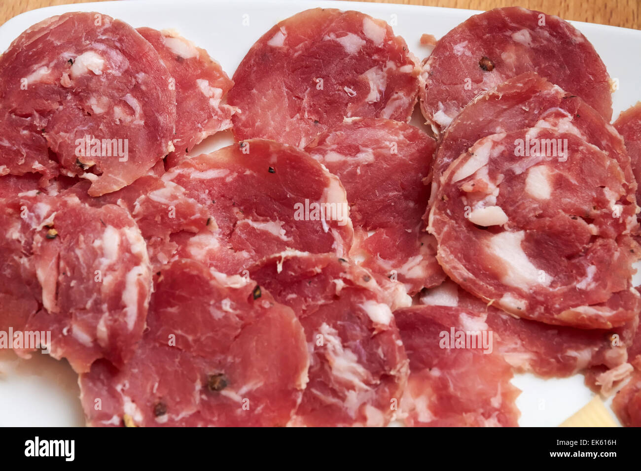 Italy, food - italian sliced pork salami Stock Photo - Alamy