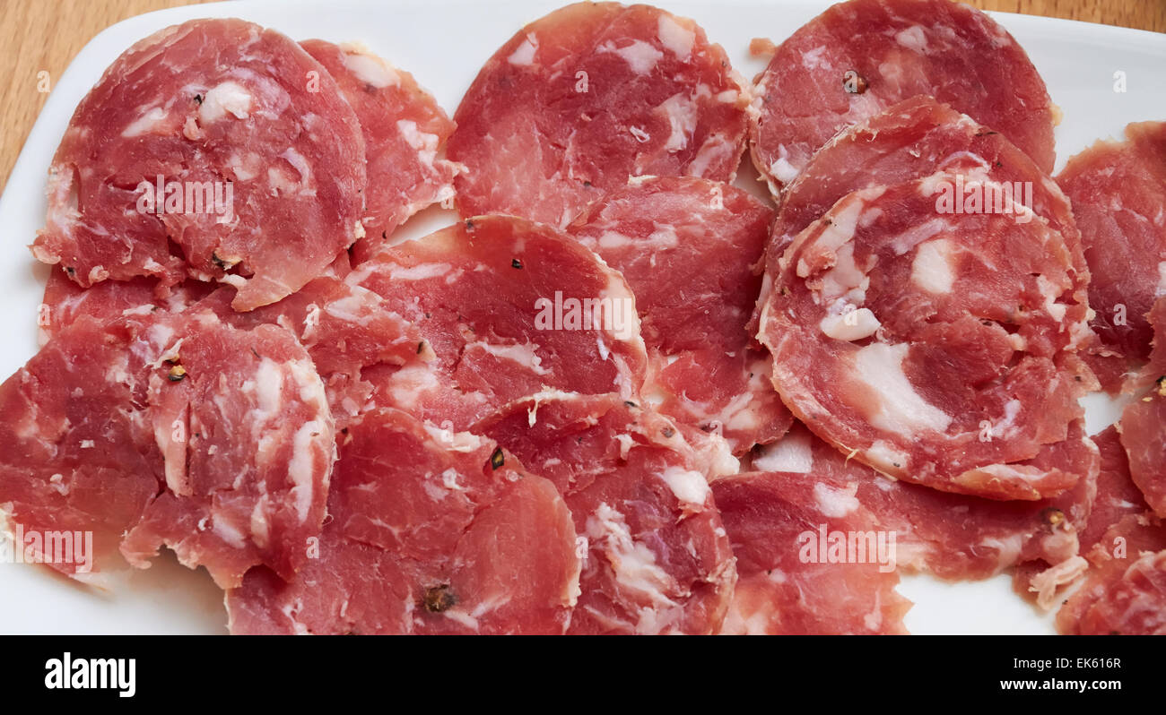 Italy, food - italian sliced pork salami Stock Photo - Alamy