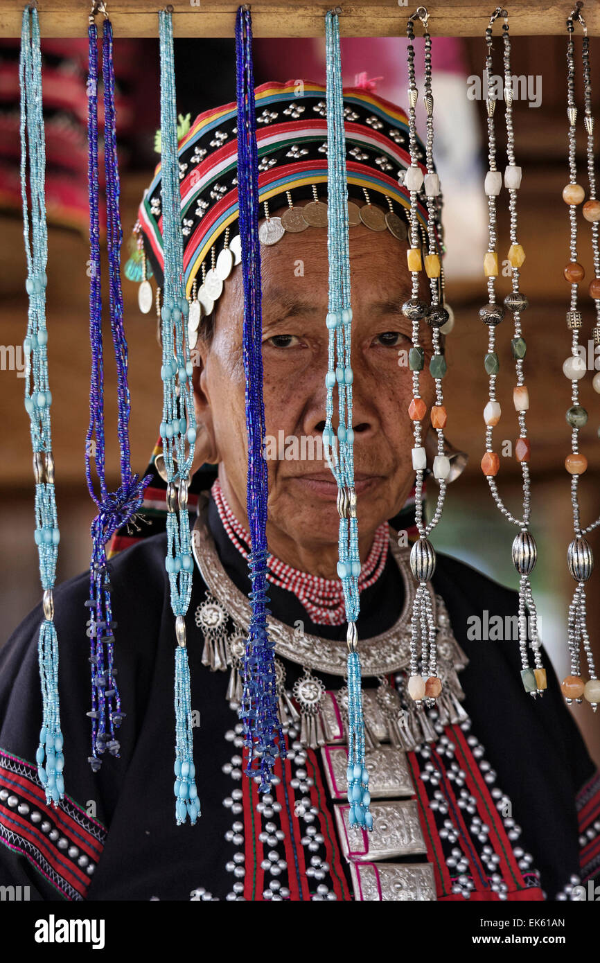 Thailand, Chiang Mai, Karen Long Neck hill tribe village (Kayan Lahwi ...