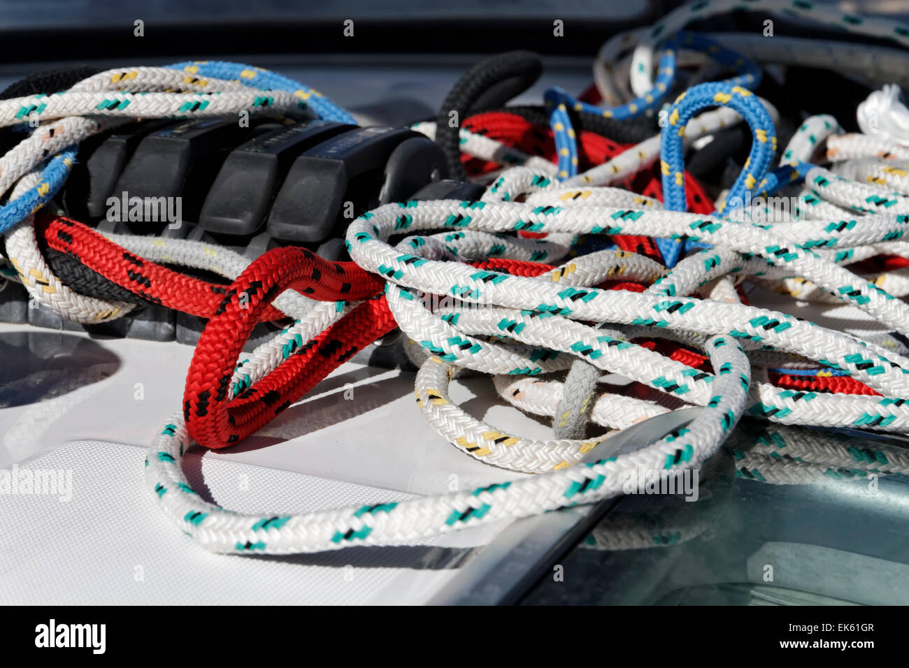 Italy, nautical ropes on a sailboat Stock Photo - Alamy