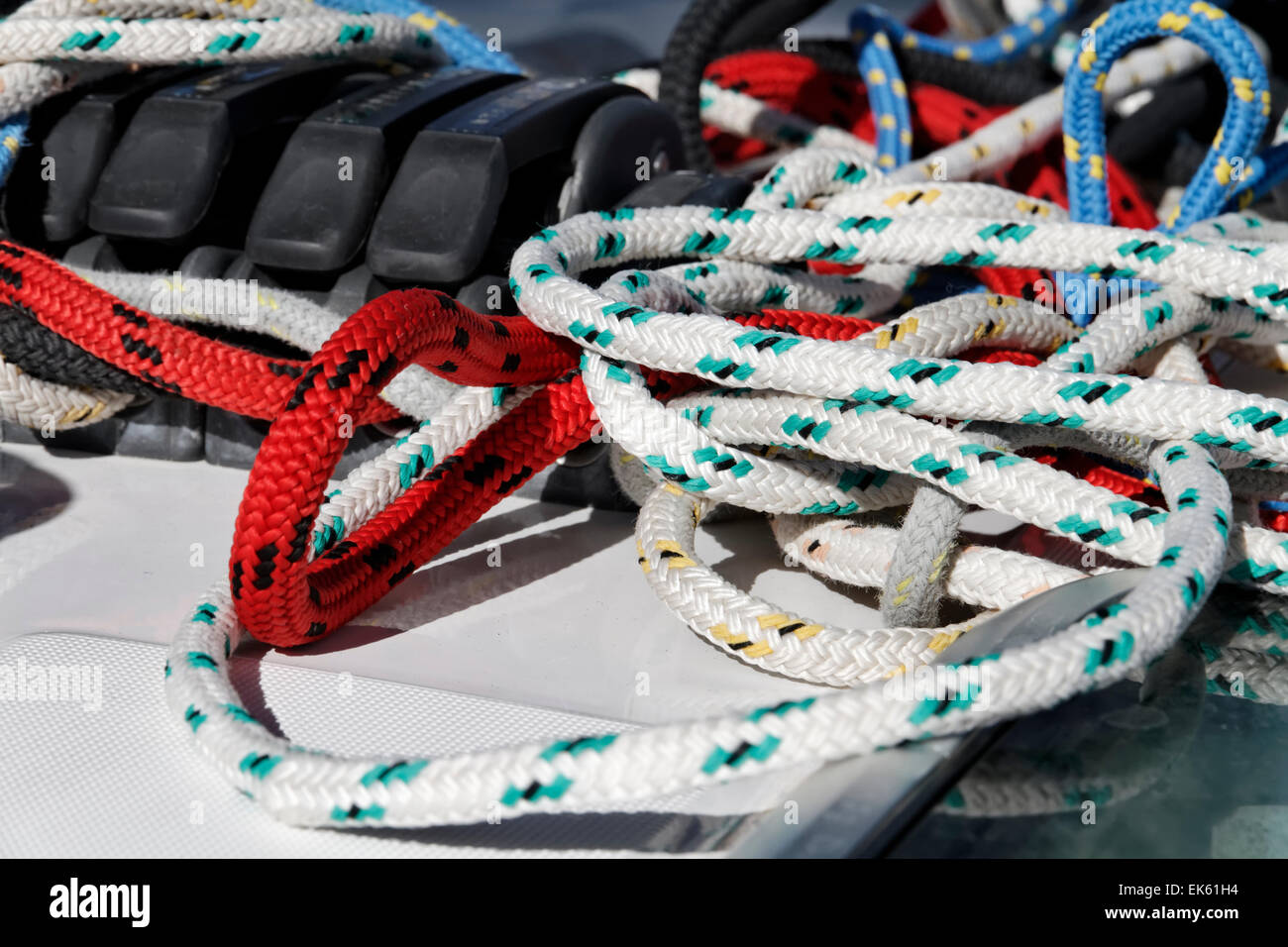 Italy, nautical ropes on a sailboat Stock Photo - Alamy