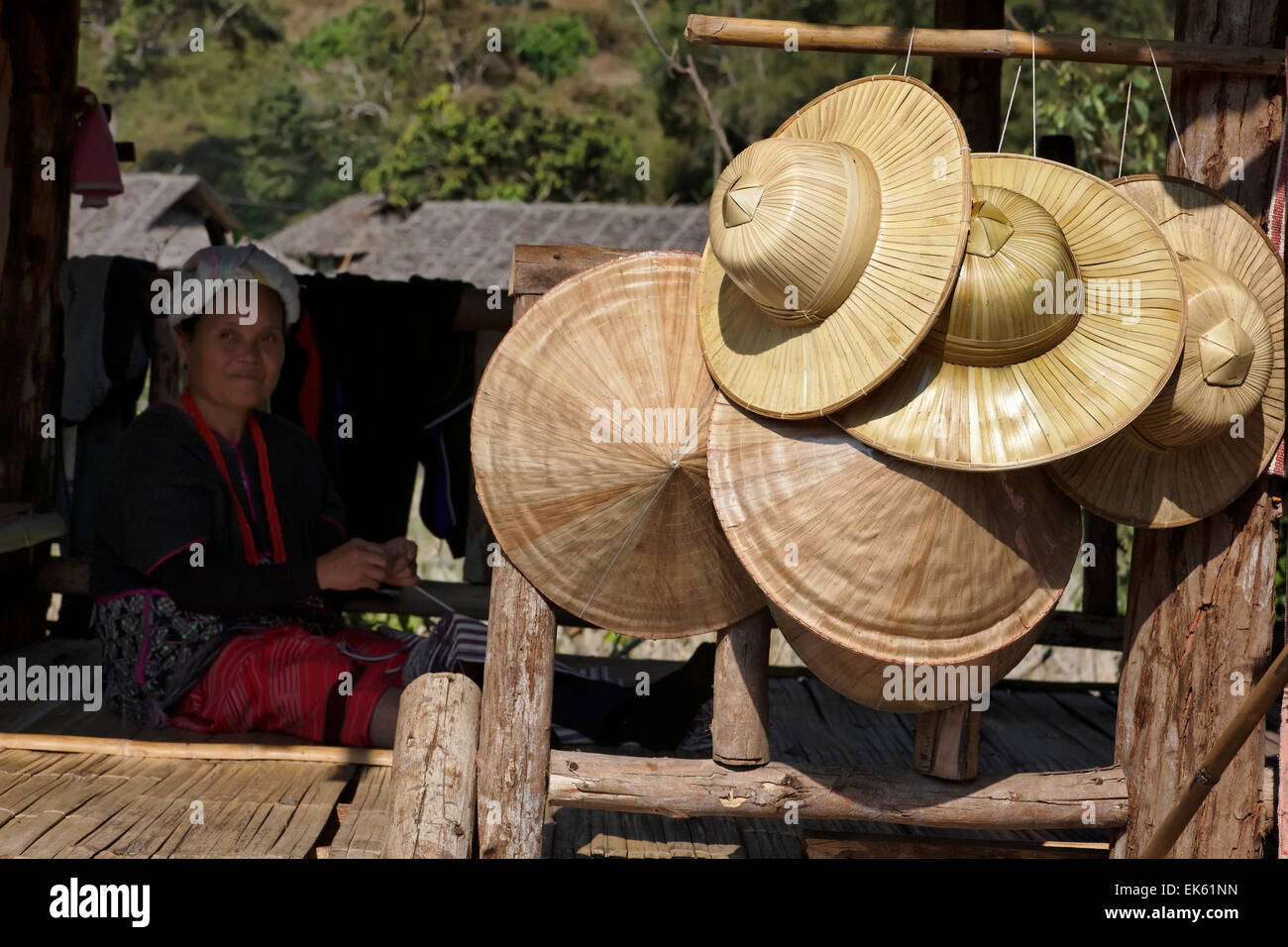 Thailand, Chiang Mai, Karen Long Neck hill tribe village (Kayan Lahwi ...