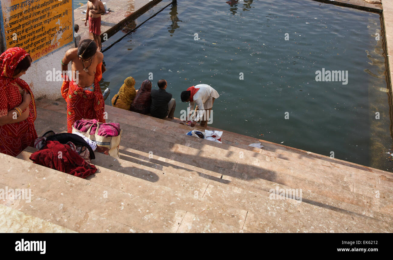 India, Rajasthan, Pushkar, indian pilgrims take a bath in the sacred ...