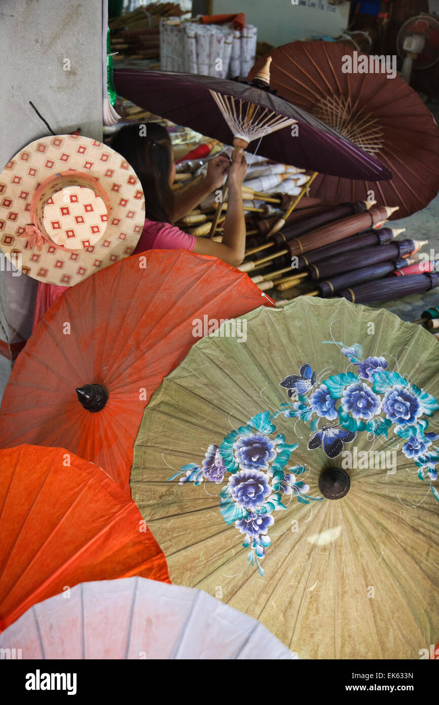 Thailand, Chiang Mai, Thai umbrellas construction in an umbrella ...