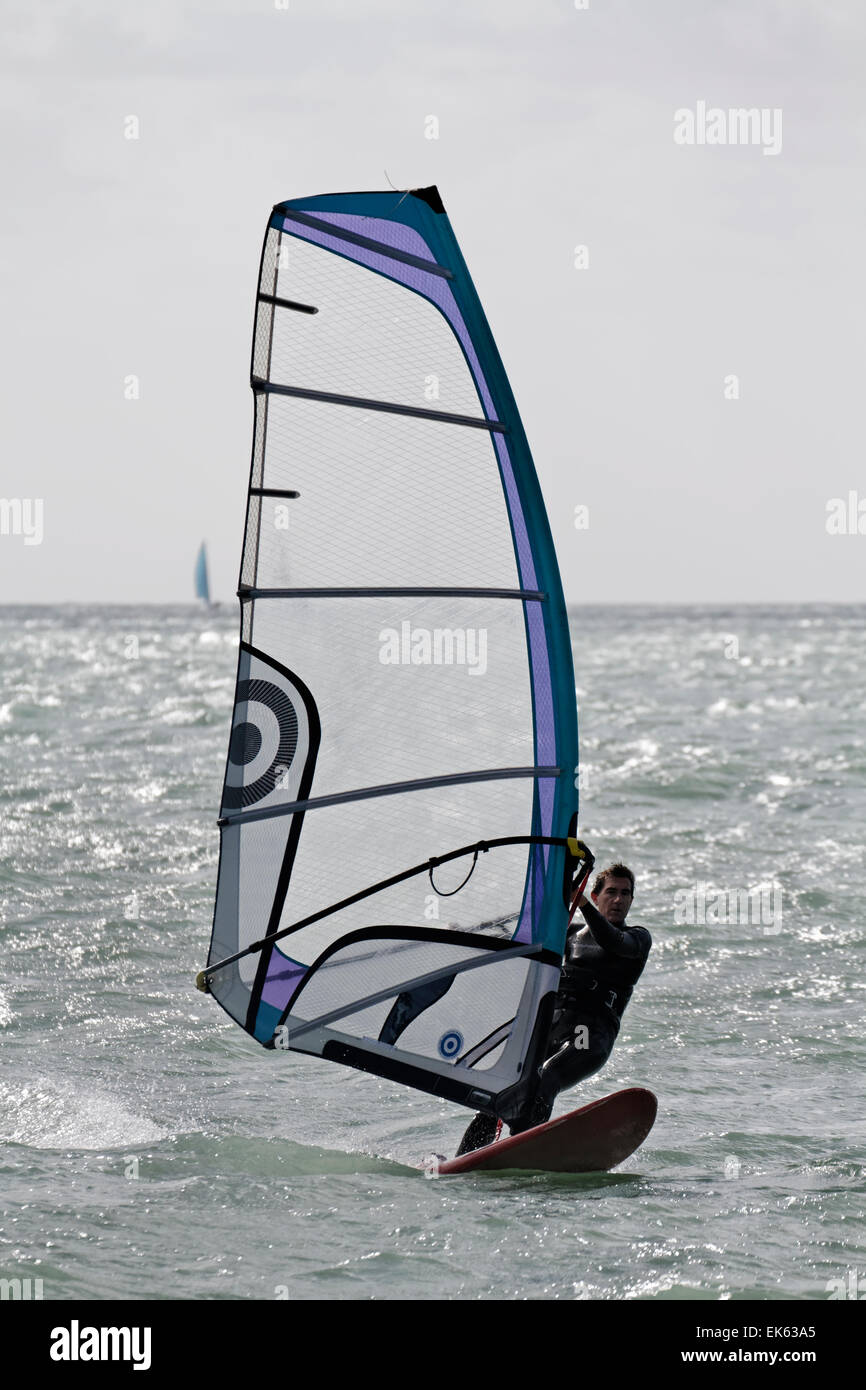 Italy, Sicily Channel, man windsurfing Stock Photo - Alamy