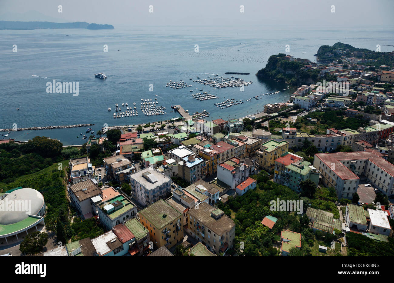 Italy, Campania, aerial view of Bacoli town and Naples gulf Stock Photo ...