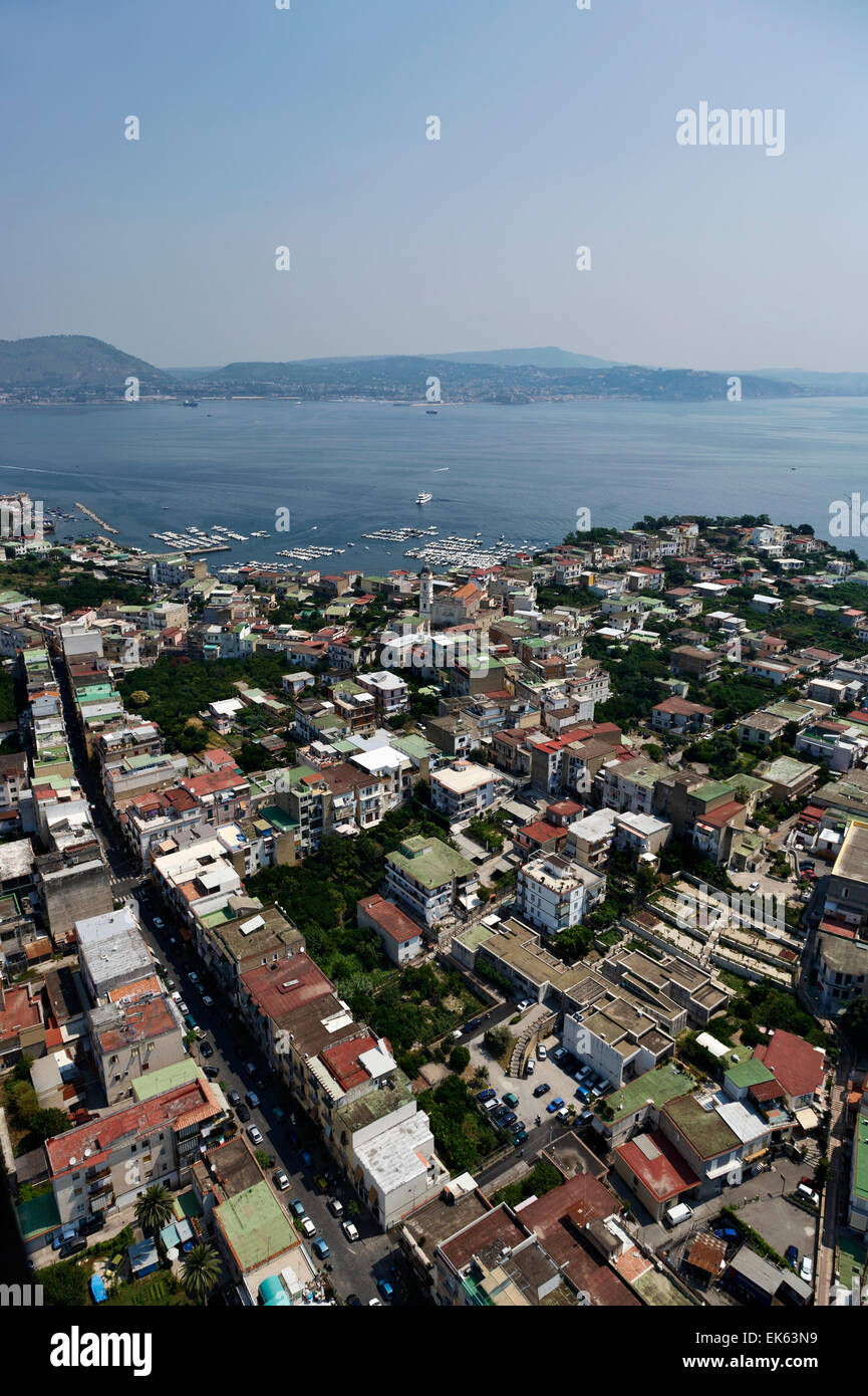 Italy, Campania, aerial view of Bacoli town and Naples gulf Stock Photo ...