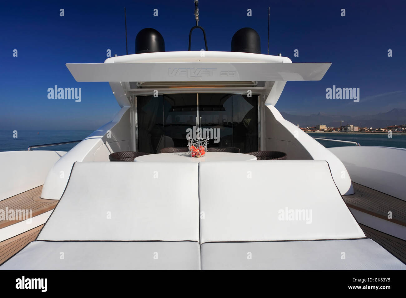 Italy, Tuscany, Viareggio, Tecnomar Velvet 90' luxury yacht, backboard ...