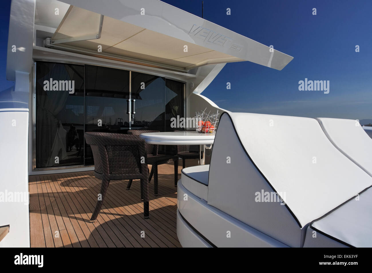 Italy, Tuscany, Viareggio, Tecnomar Velvet 90' luxury yacht, backboard ...