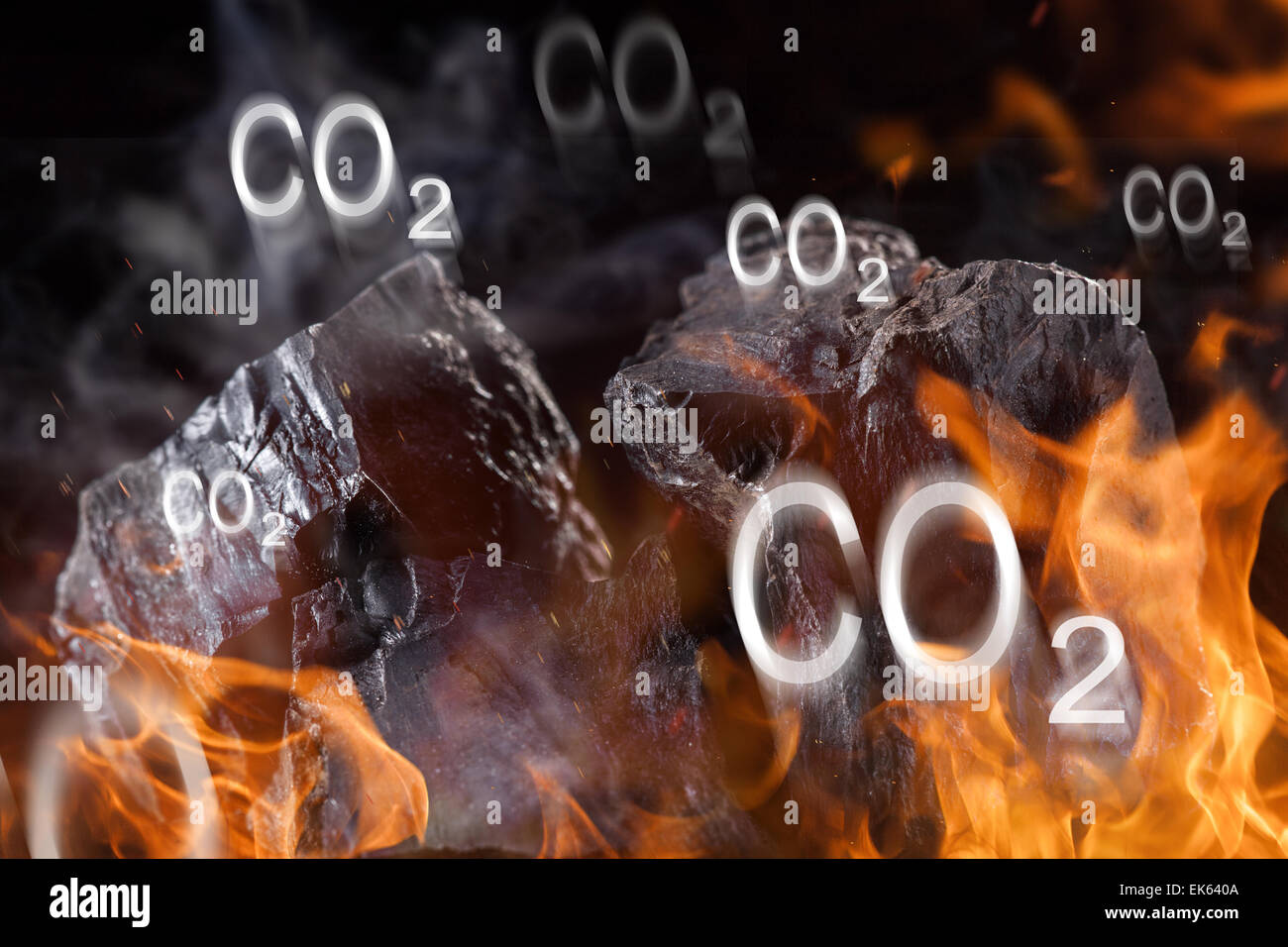 Coal lumps with fire flames, close-up Stock Photo - Alamy