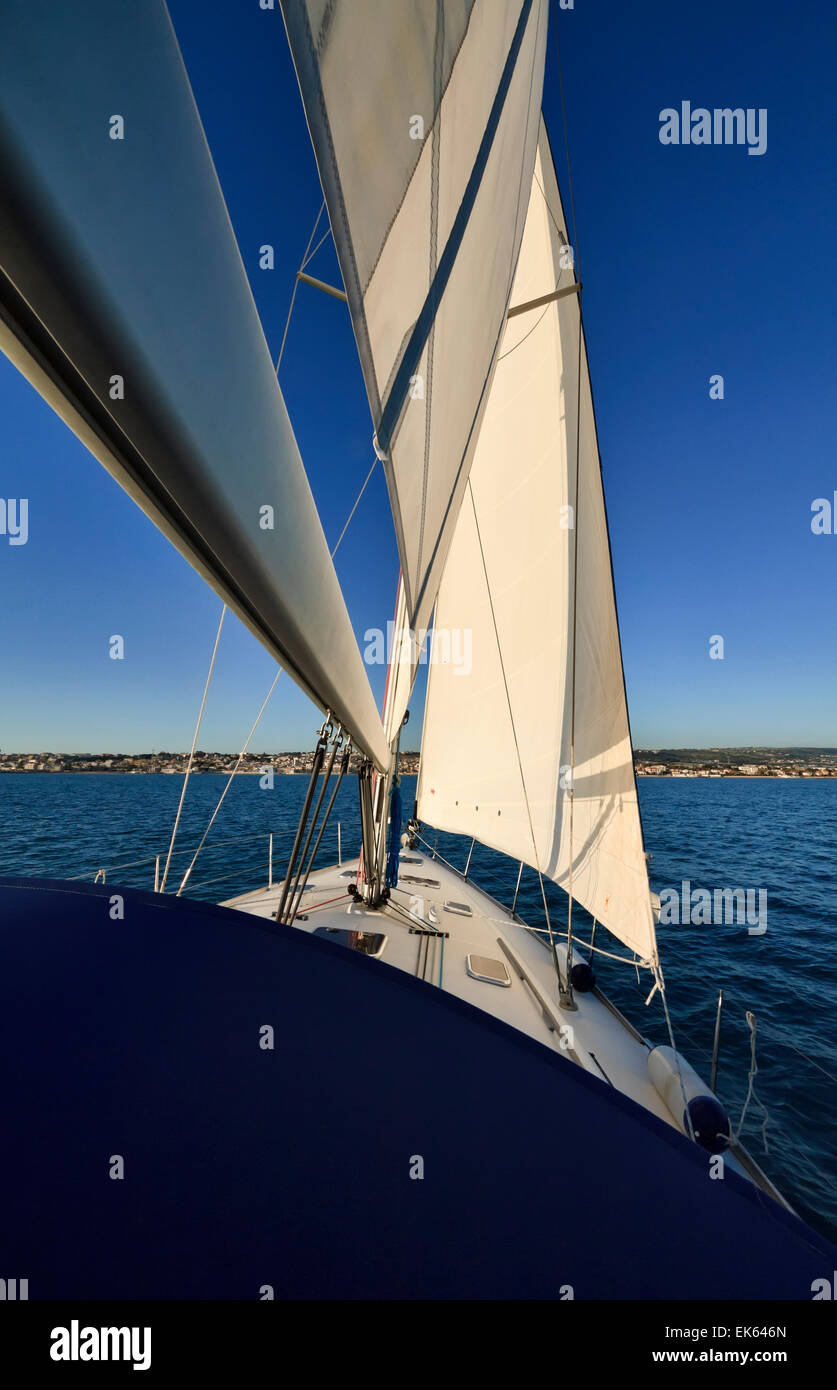 Italy, Sicily, Mediterranean sea, cruising on a sailing boat Stock ...