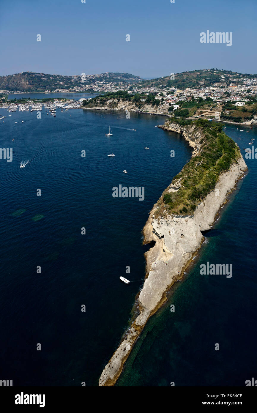 Italy, Campania, aerial view of Bacoli town and its internal lagoon ...