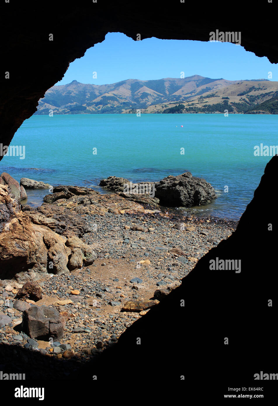 Lava formations, remnants of a miocene volcano Akaroa, Banks Peninsula ...