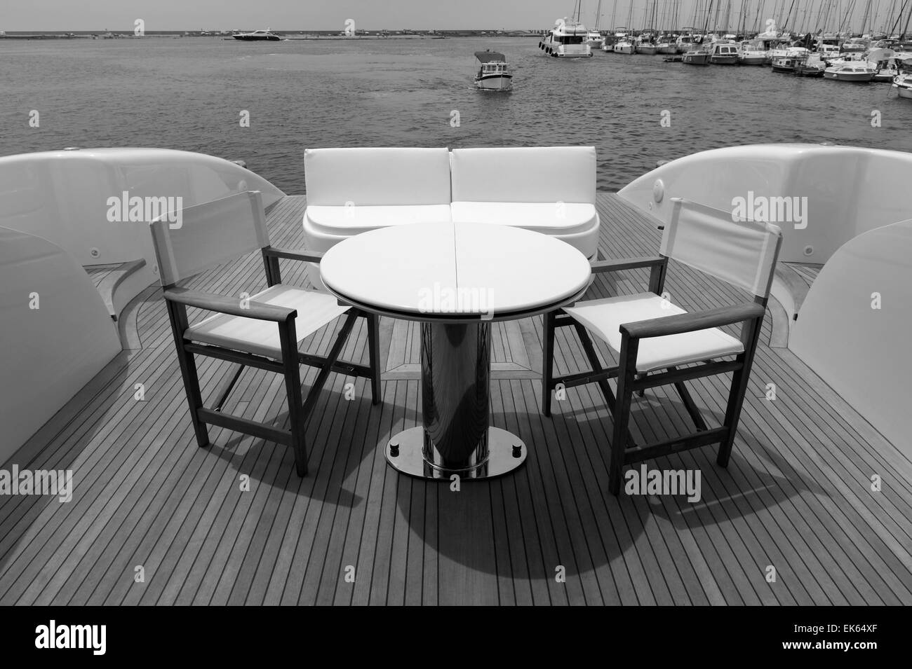 Italy, Tuscany, Viareggio, Tecnomar Velvet 83' luxury yacht, backboard ...