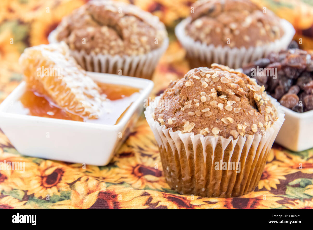 Fresh made honey raisin bran muffins Stock Photo - Alamy