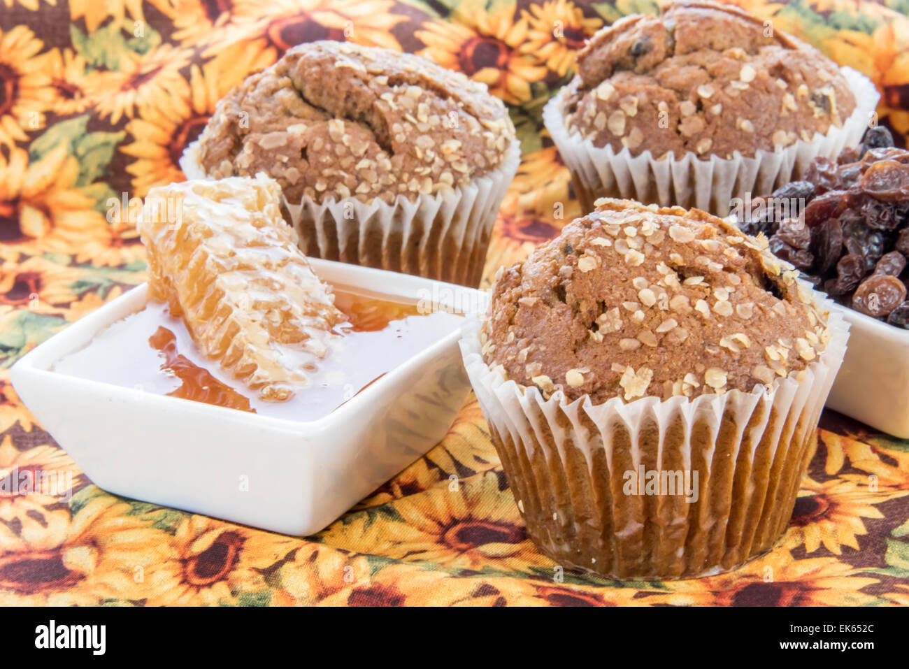 Fresh made honey raisin bran muffins Stock Photo - Alamy