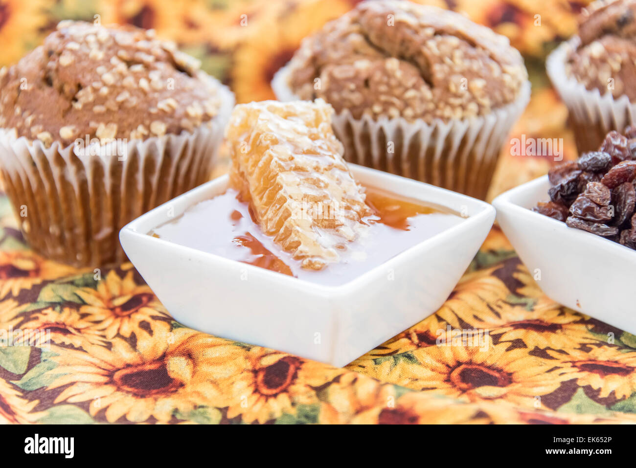 Fresh made honey raisin bran muffins Stock Photo - Alamy
