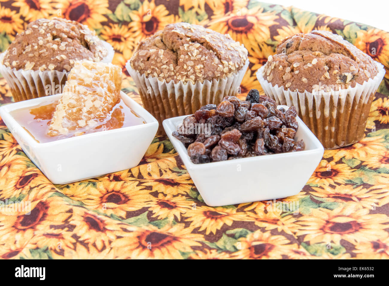 Fresh made honey raisin bran muffins Stock Photo - Alamy