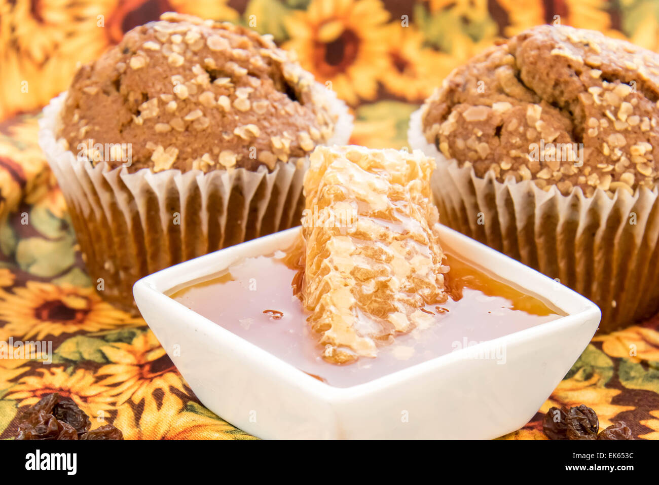 Fresh made honey raisin bran muffins Stock Photo - Alamy