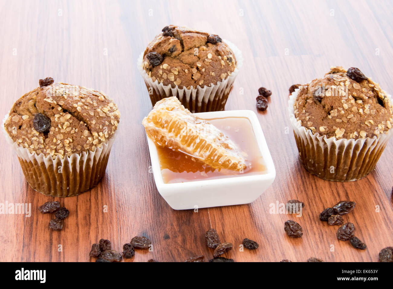 Fresh made honey raisin bran muffins Stock Photo - Alamy