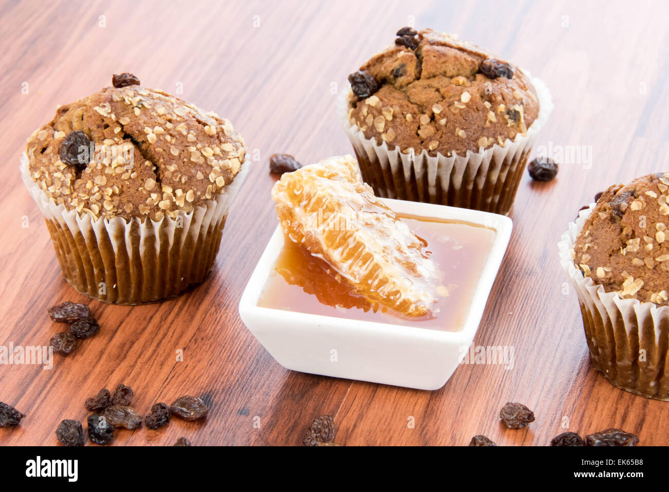 Fresh made honey raisin bran muffins Stock Photo - Alamy
