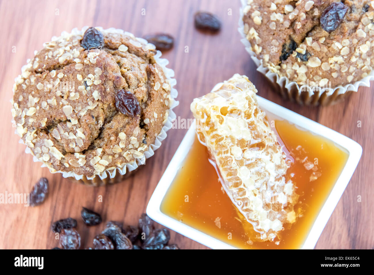 Fresh made honey raisin bran muffins Stock Photo - Alamy