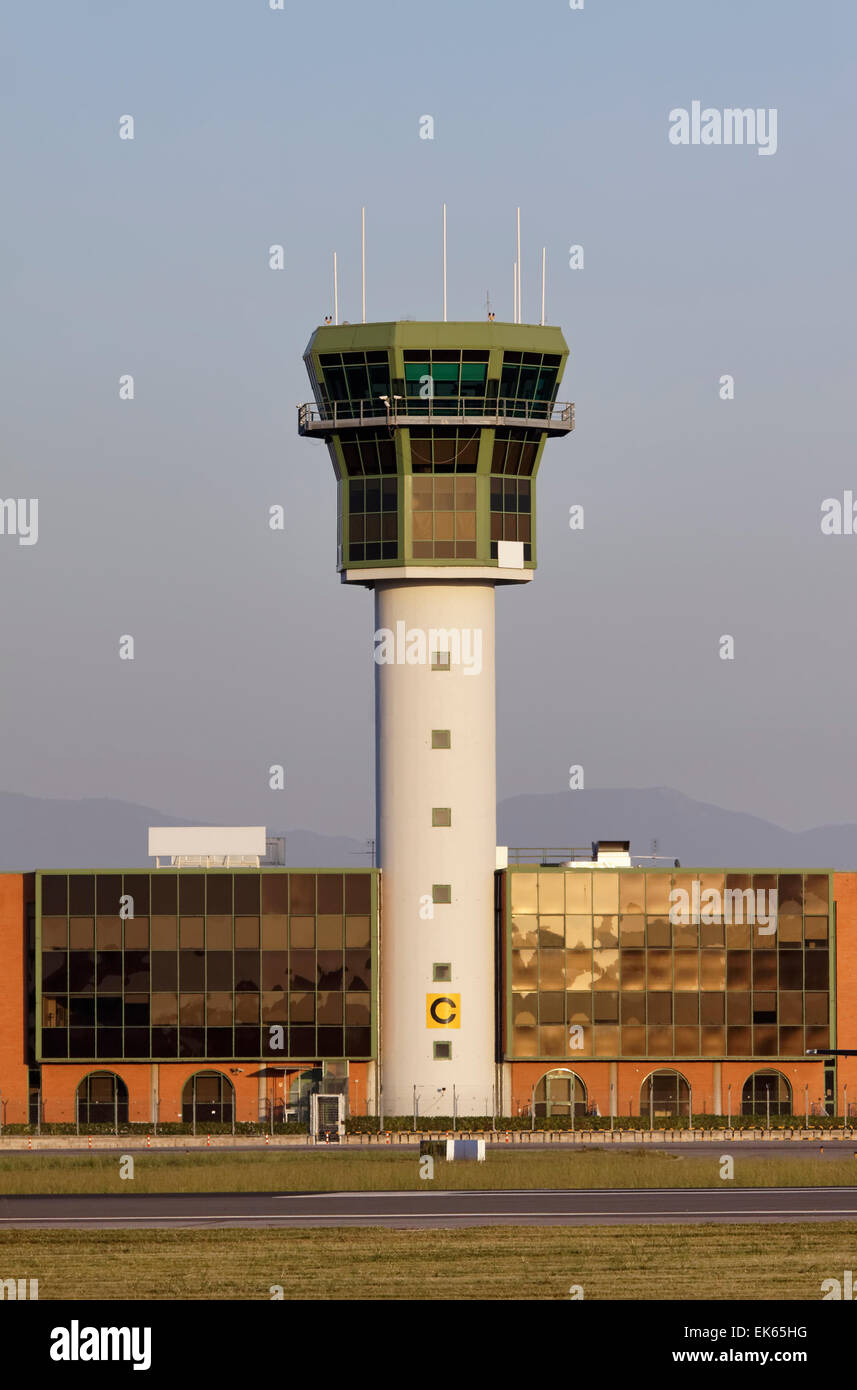 Italy, Napoli International Airport, flight control tower Stock Photo ...