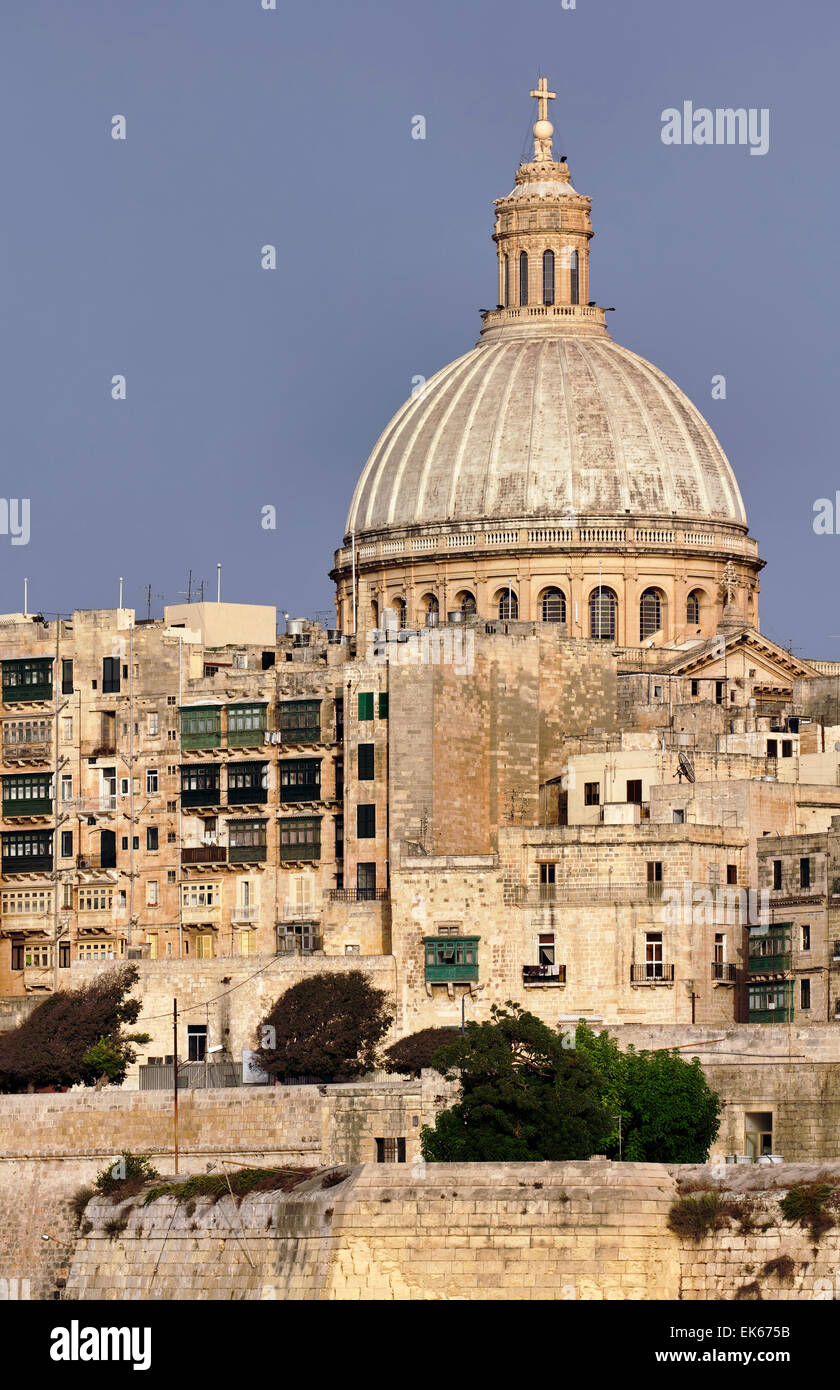 Malta Island, view of Valletta buildings and St. John Co-Cathedral's ...