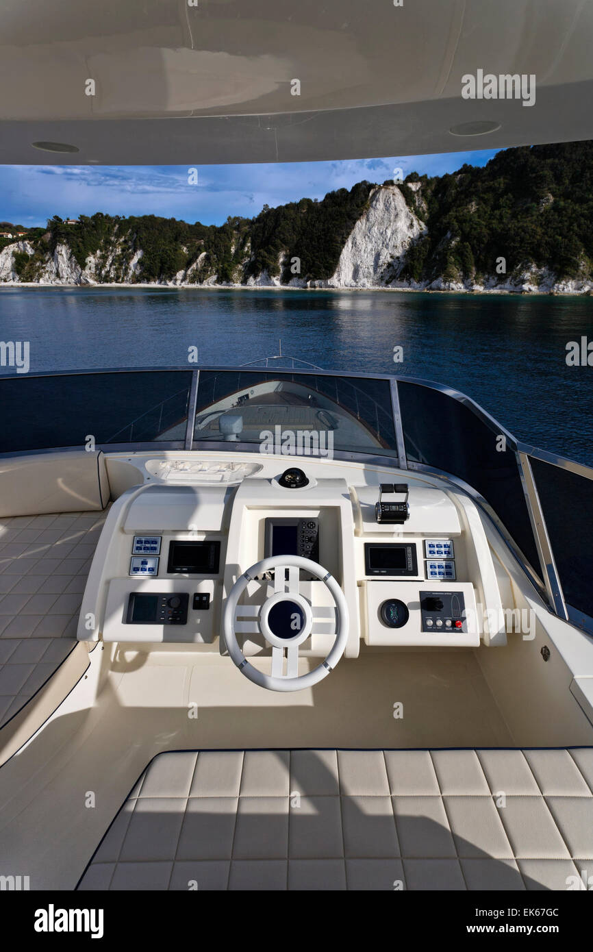 Italy, Tuscany, Elba Island, luxury yacht Azimut 75', driving consolle ...