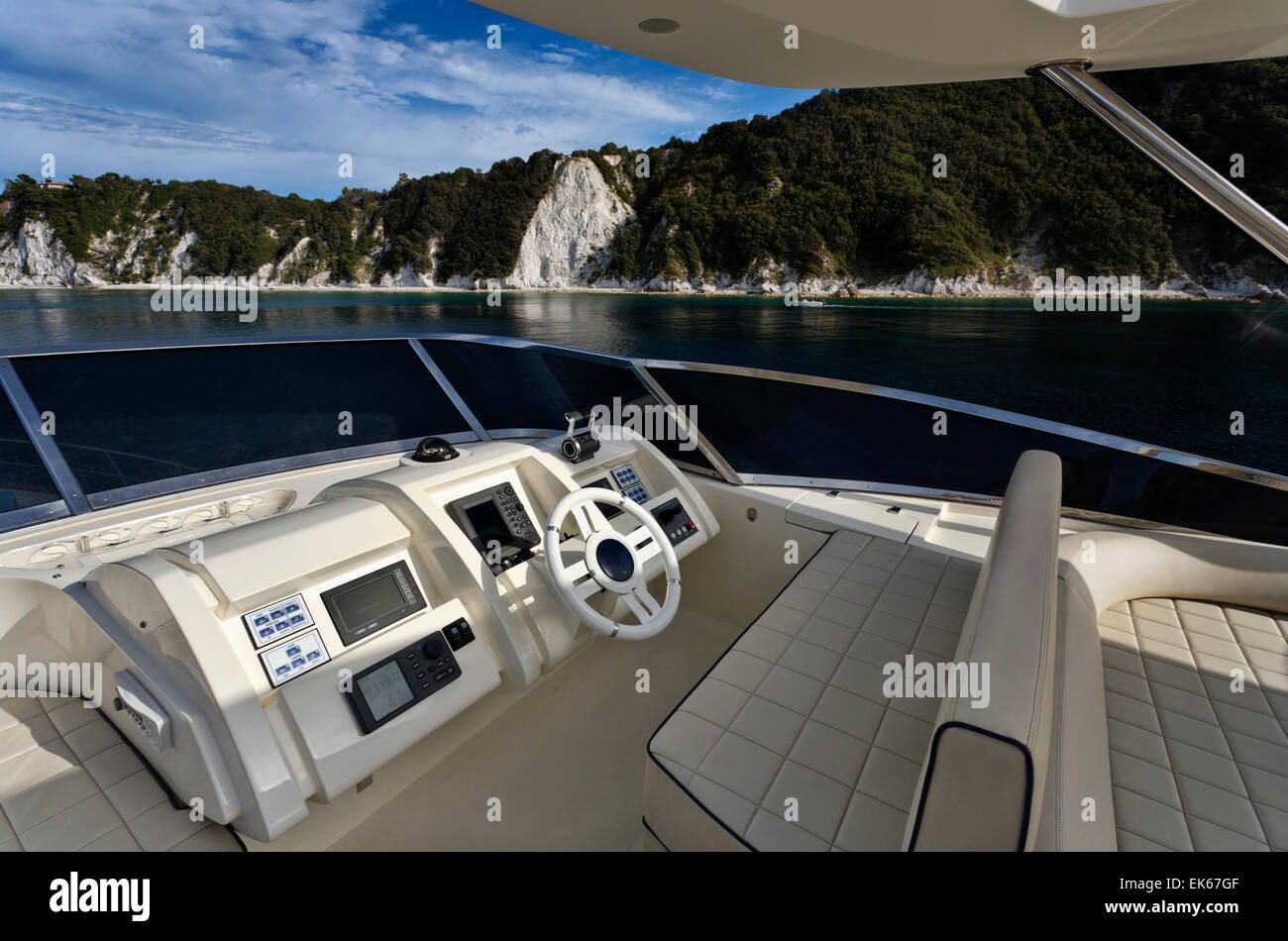 Italy, Tuscany, Elba Island, luxury yacht Azimut 75', driving consolle ...