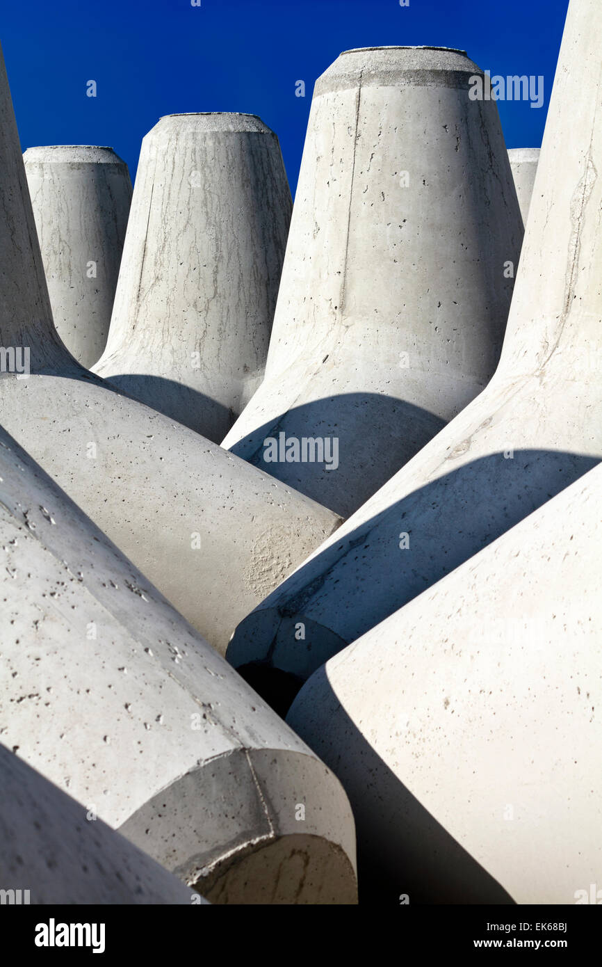 Italy, Sicily, Messina province, concrete tetrapods on the beach near a ...