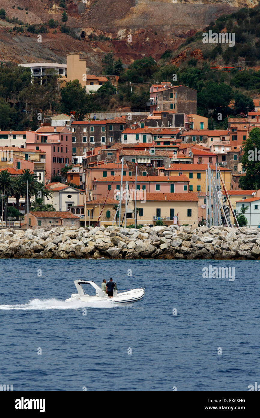Italy, Tuscany, Elba island, view of Marina di Campo and the port ...