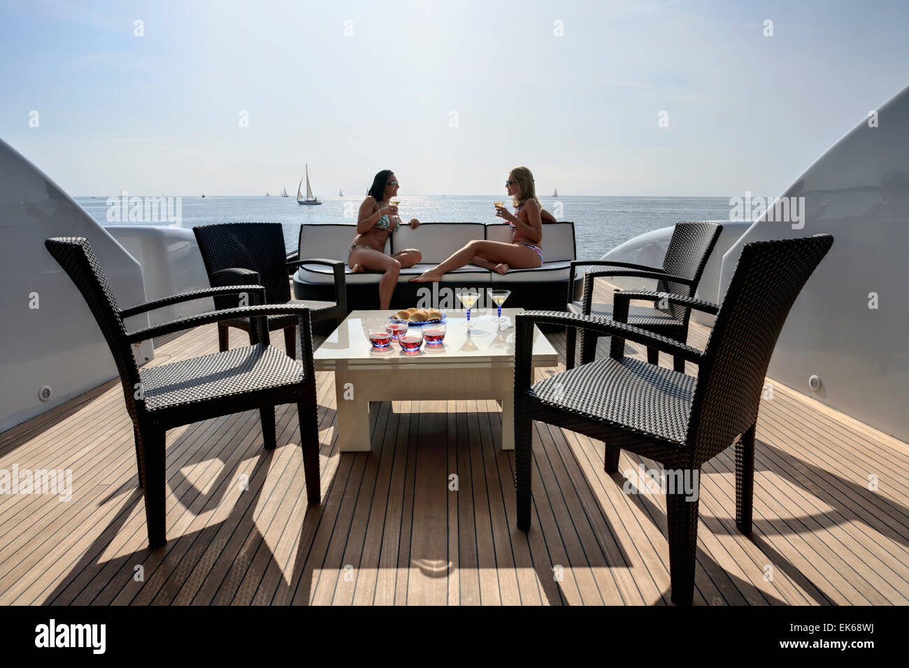 Italy, Tuscany, Viareggio, Tecnomar Velvet 90' luxury yacht, backboard ...