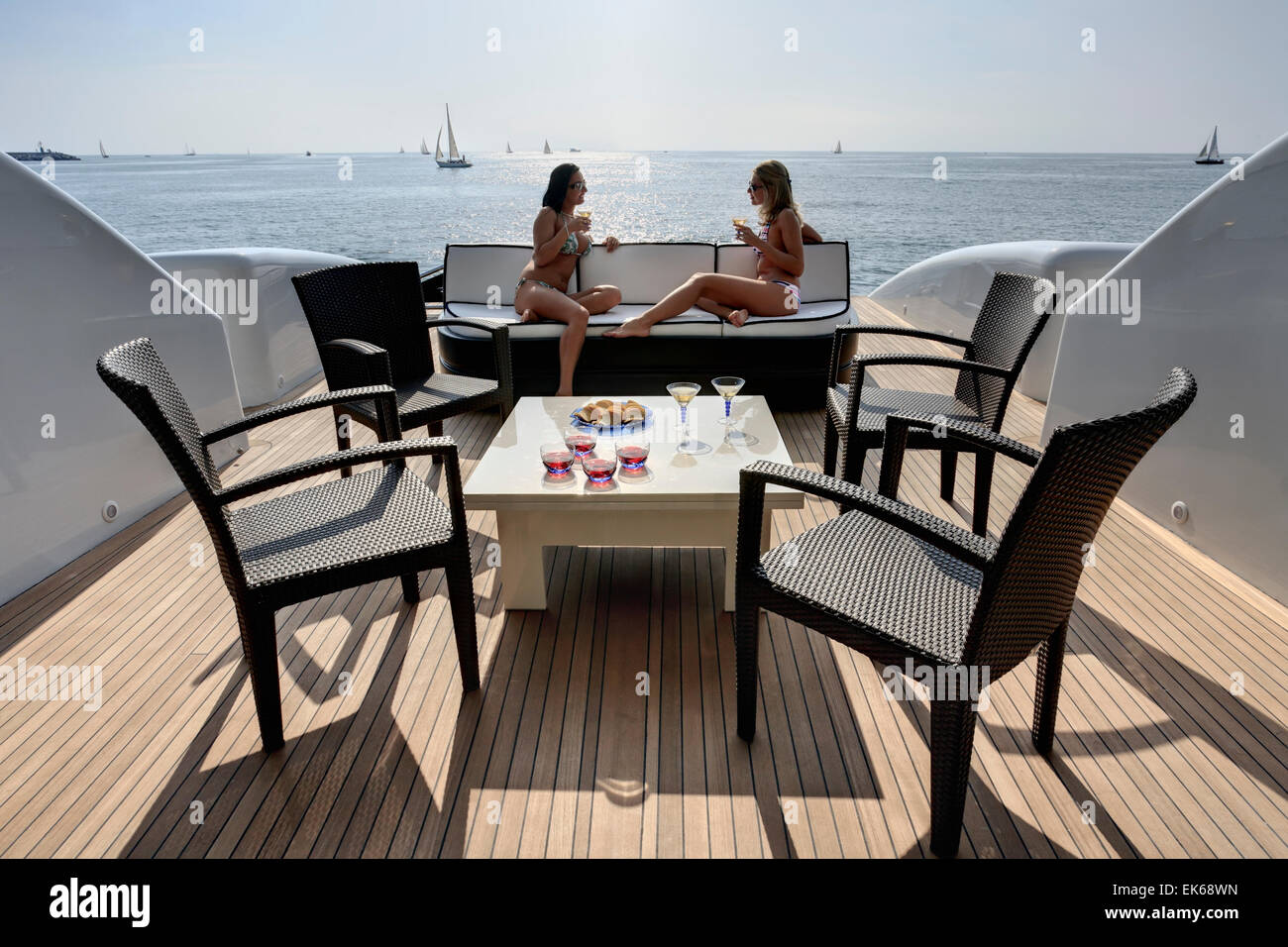 Italy, Tuscany, Viareggio, Tecnomar Velvet 90' luxury yacht, backboard ...