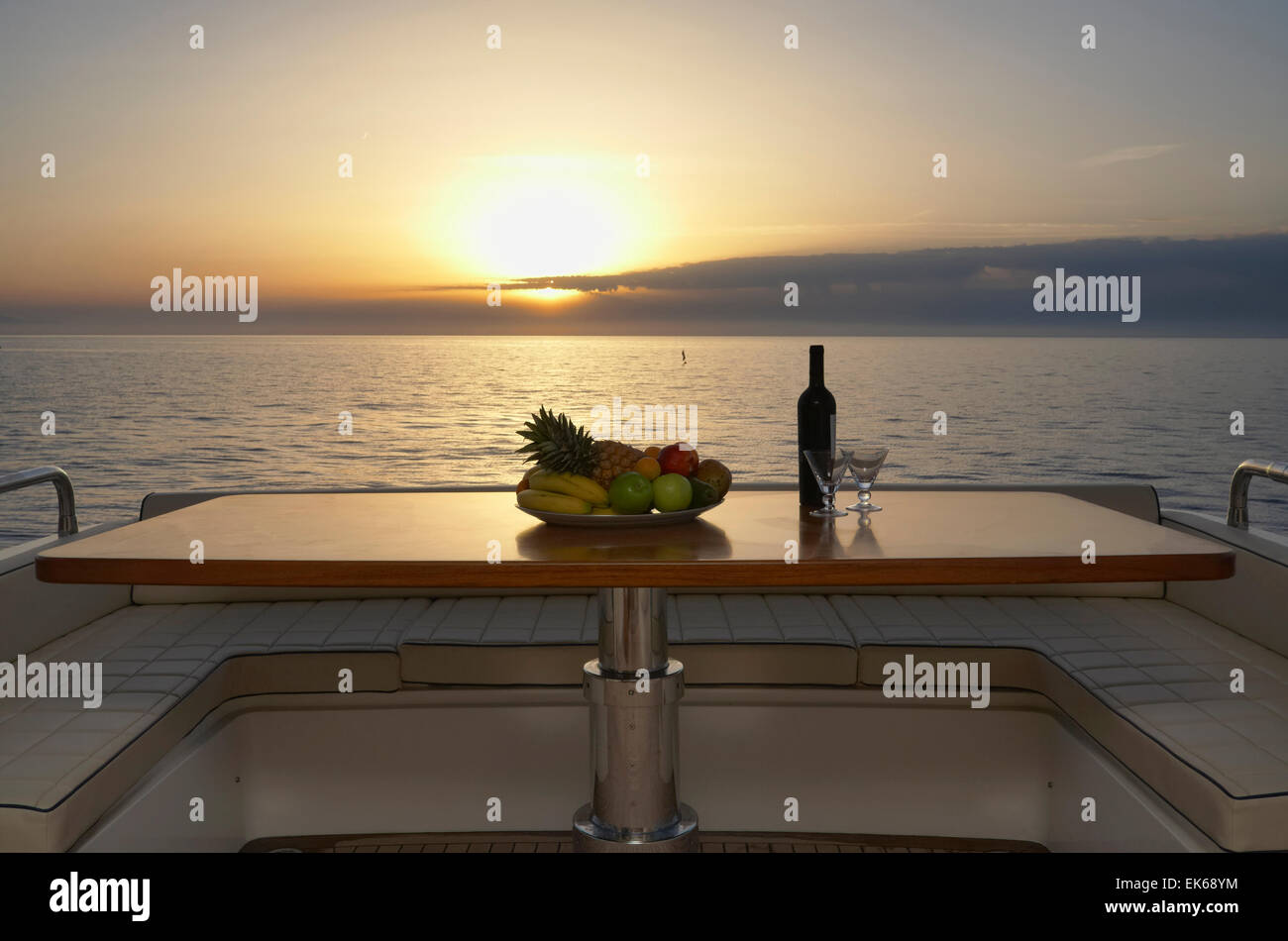 Italy, Tuscany, Elba Island, luxury yacht, poop deck dining table at ...