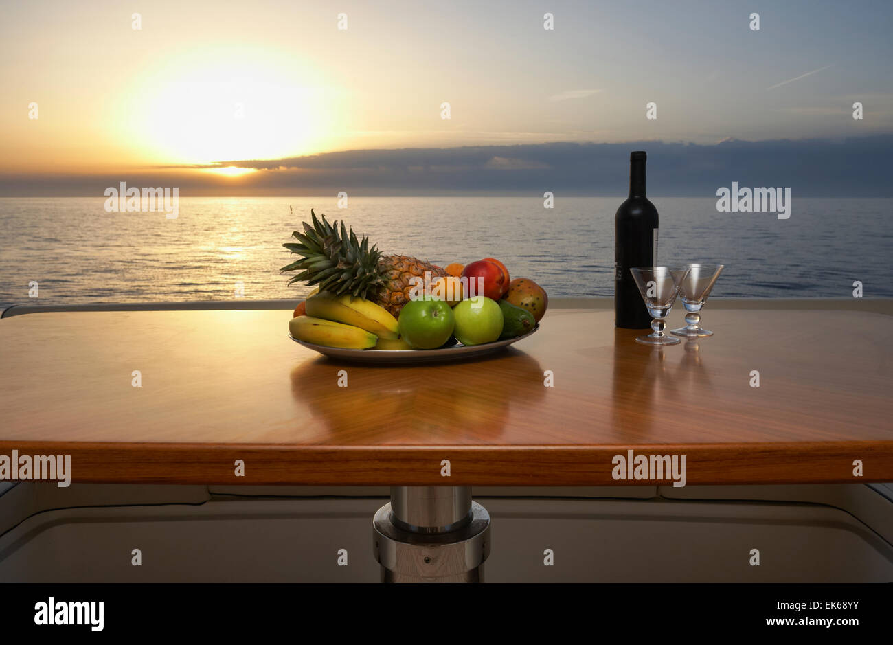 Italy, Tuscany, Elba Island, luxury yacht, poop deck dining table at ...