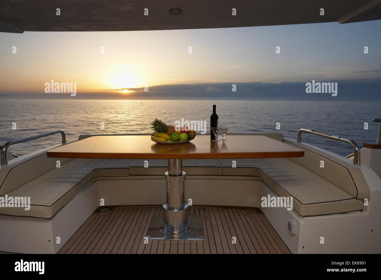 Italy, Tuscany, Elba Island, luxury yacht, poop deck dining table at ...
