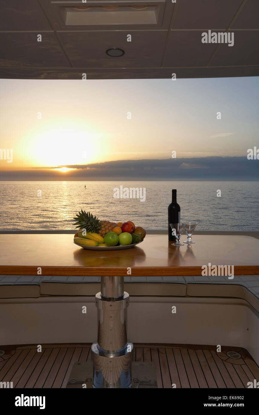 Italy, Tuscany, Elba Island, luxury yacht, poop deck dining table at ...