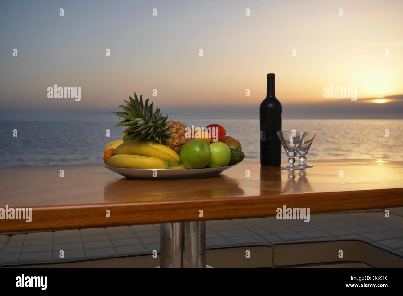 Italy, Tuscany, Elba Island, luxury yacht, poop deck dining table at ...