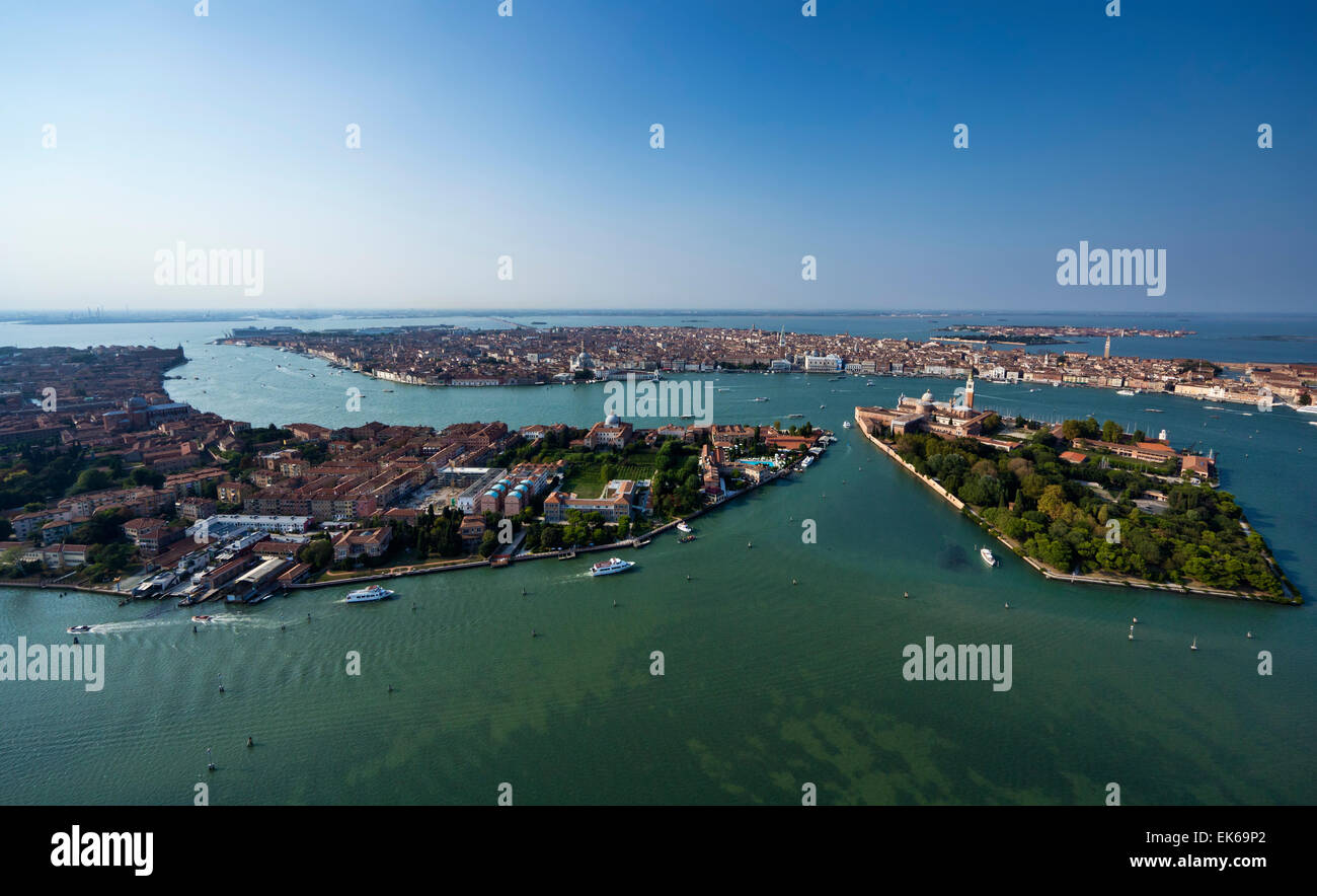Italy, Venice, aerial view of the city and venetian lagoon Stock Photo ...