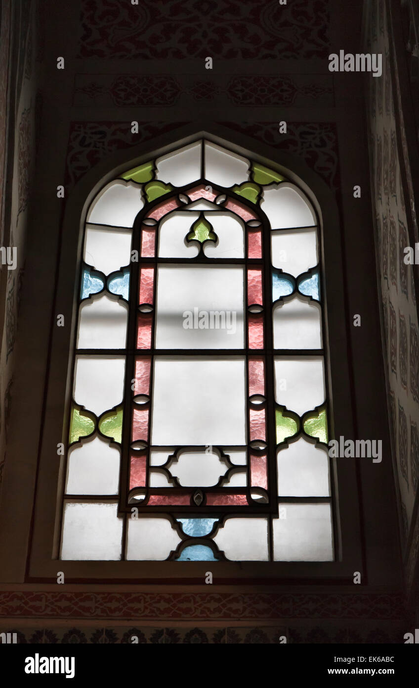 Turkey, Istanbul, Topkapi Palace, a window with colored glass in one of ...