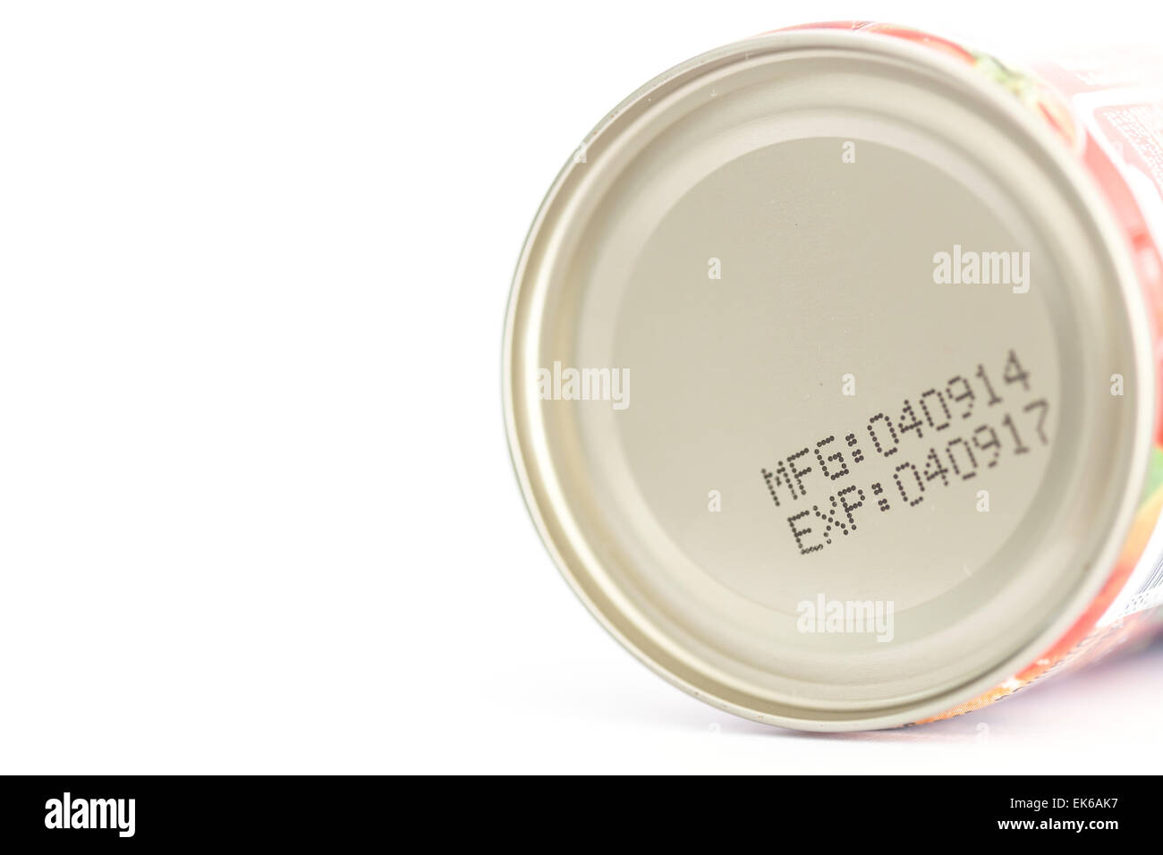 Macro expiration date on canned food isolated on white background Stock ...