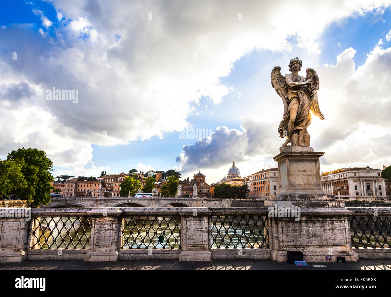 famous bridge Ponte di st Angelo in Rome and view of Vatican Stock ...