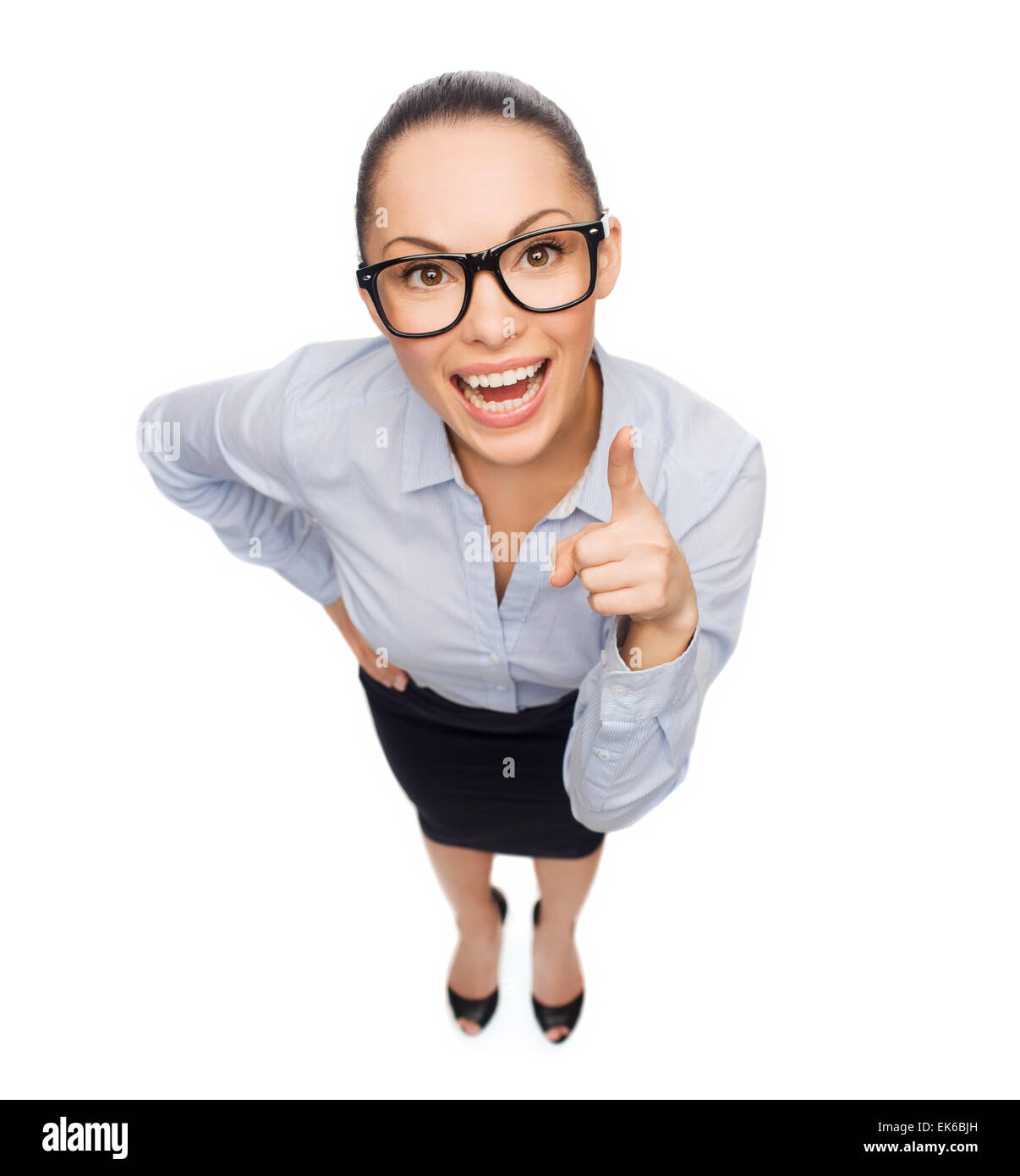 smiling businesswoman with finger up Stock Photo - Alamy