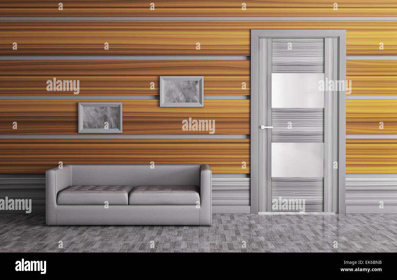 Interior of a room with door and sofa Stock Photo - Alamy