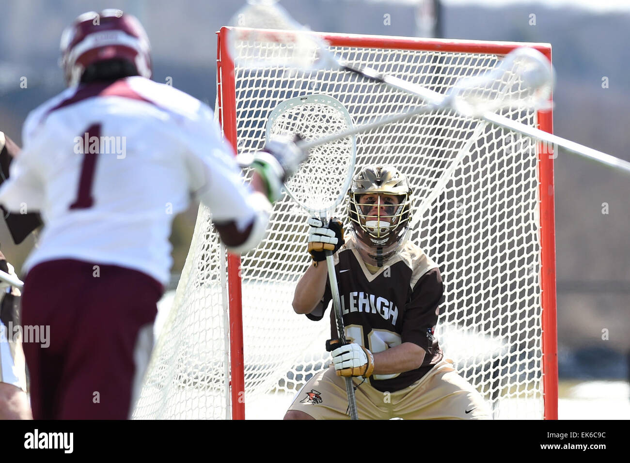 Hamilton, New York, USA. 4th Apr, 2015. Lehigh Mountain Hawks goalie ...