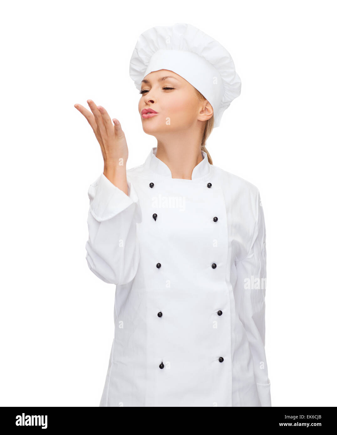 smiling female chef showing delicious sign Stock Photo - Alamy