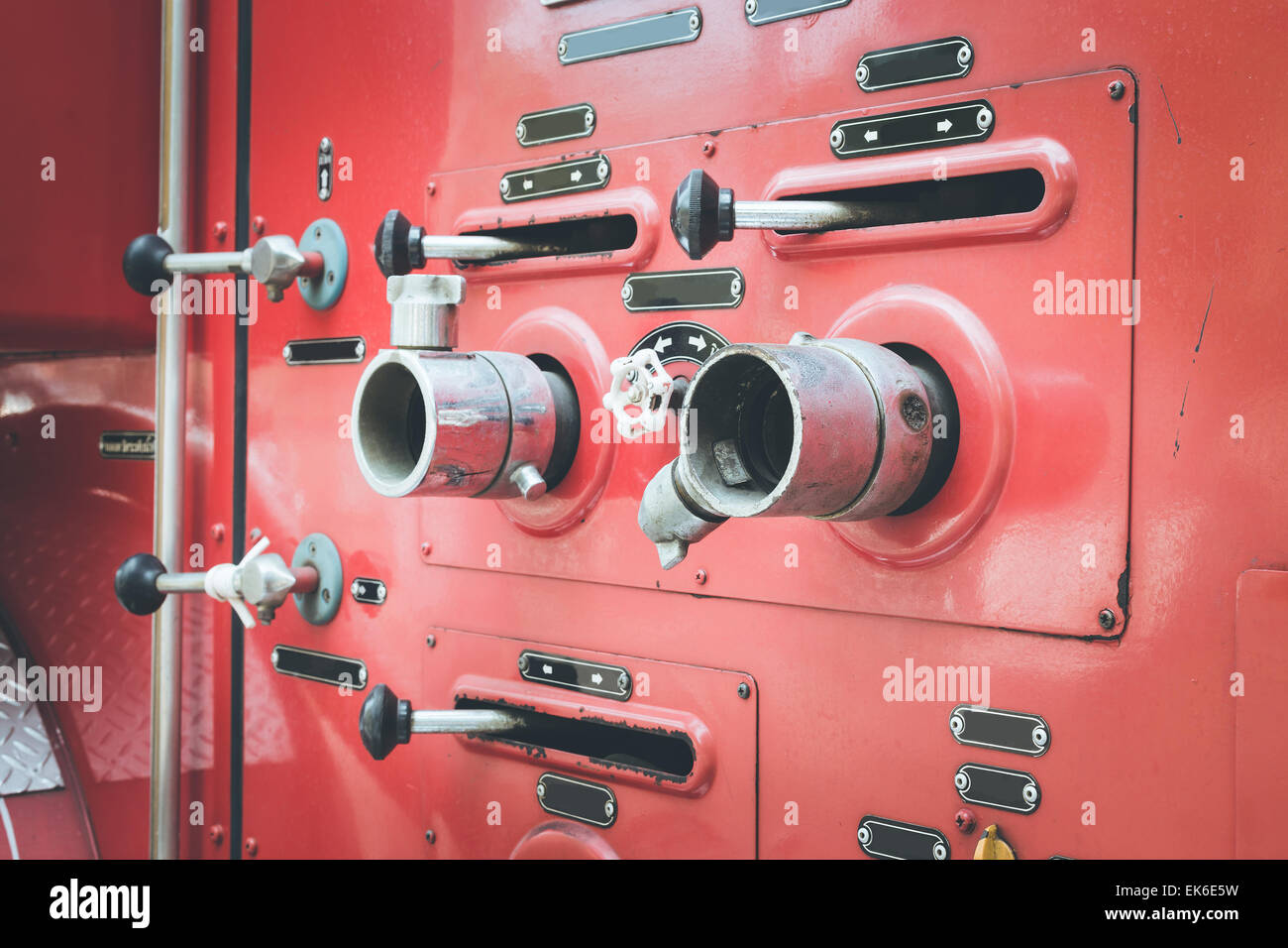 Close up Fire truck hose connectors Stock Photo - Alamy