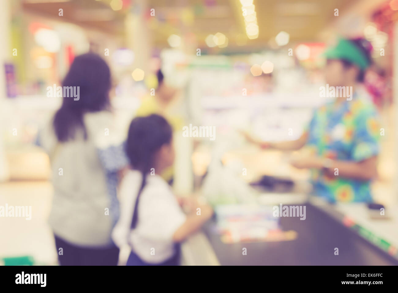 Supermarket store blur background ,Cashier counter with customer ...